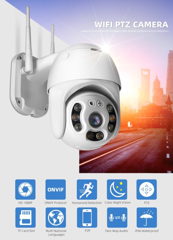 Wireless PTZ IP Camera Outdoor 1080P 2MP WIFI Speed Dome Camera ONVIF ...